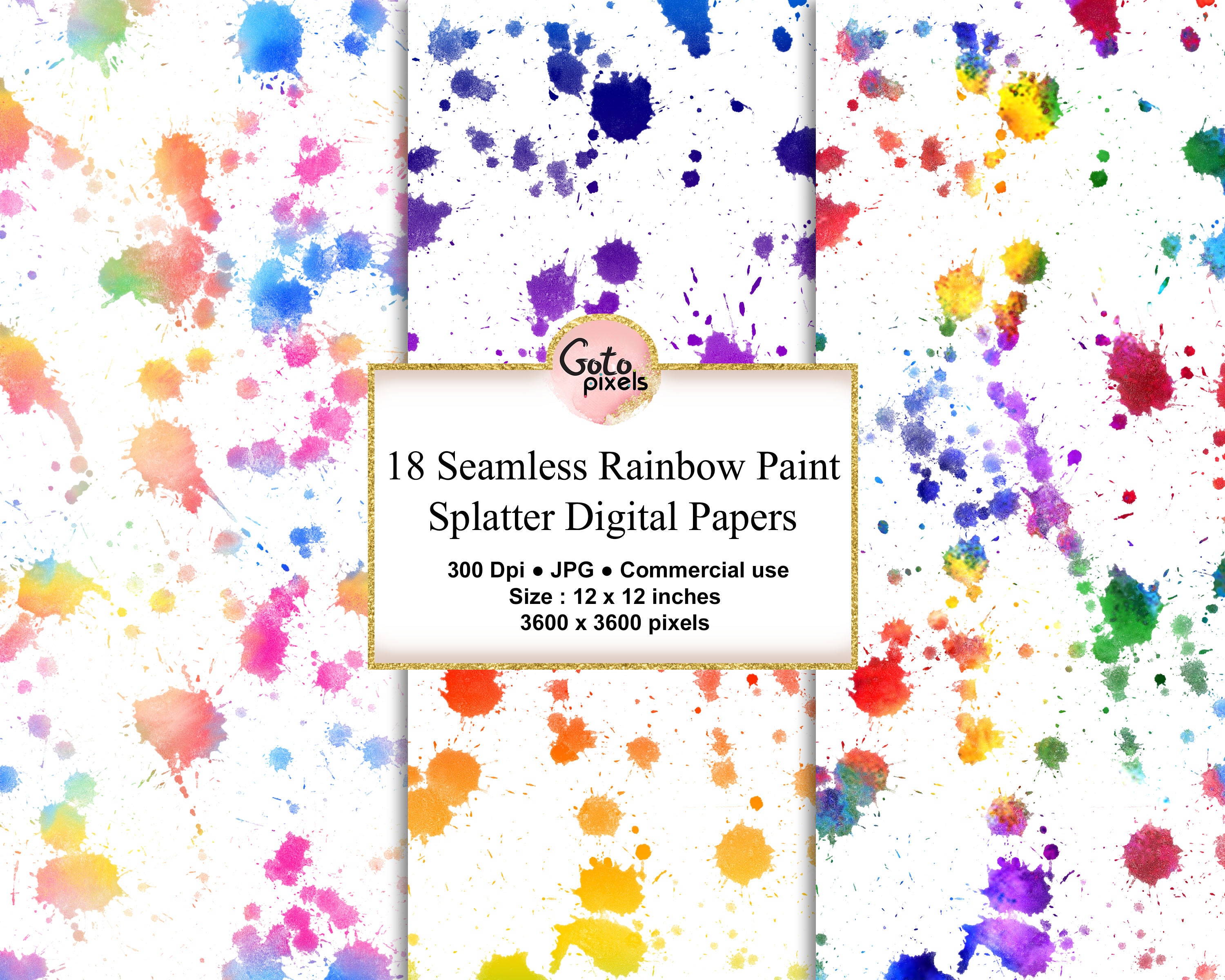 Rainbow Paint Splatter on White Digital Papersseamless - Etsy