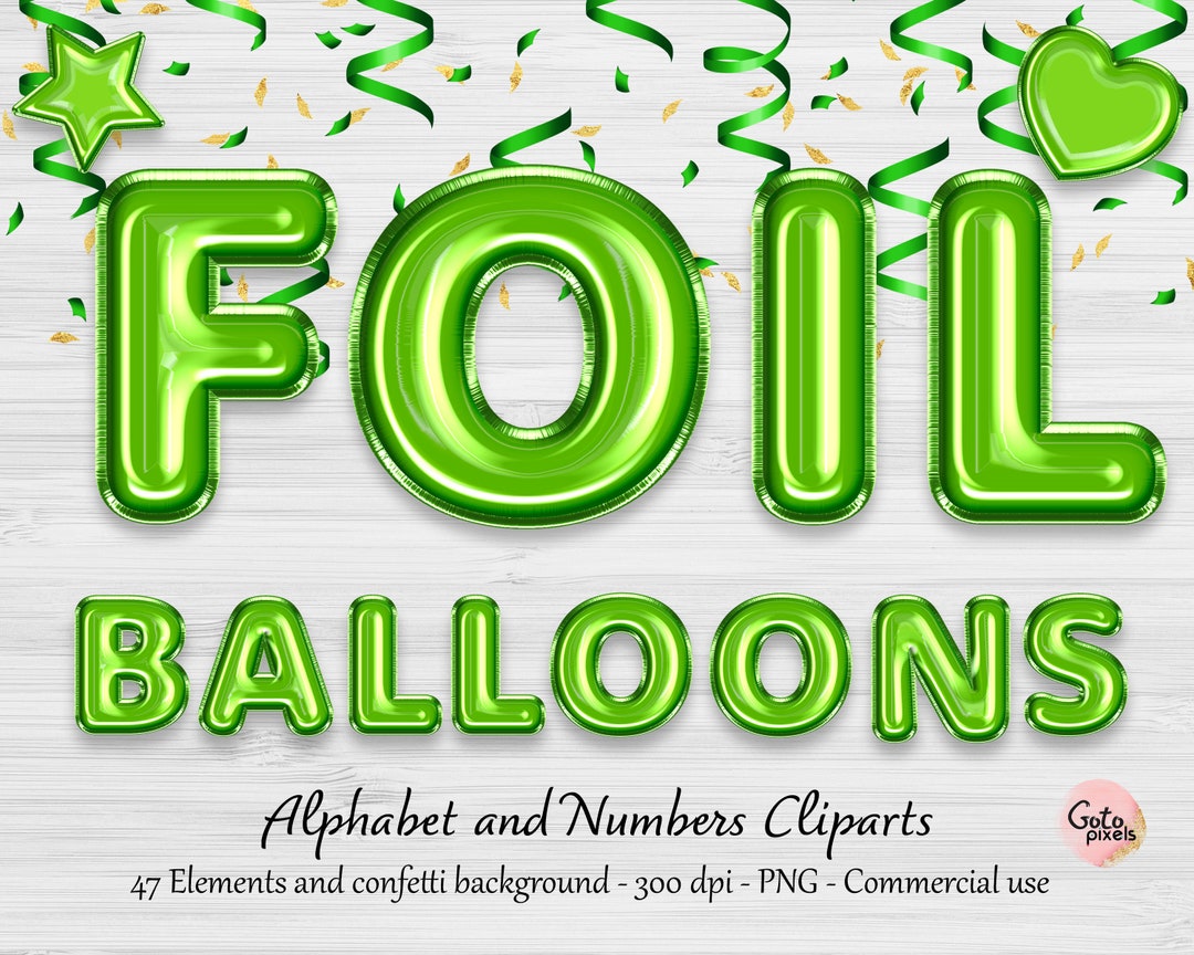 Green Foil Balloon Alphabet Clip Art Digital Instant Download Graphics ...