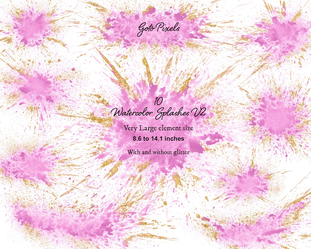 Purple Watercolor Glitter Clipart: Splashes & Backgrounds (PNG Digital ...