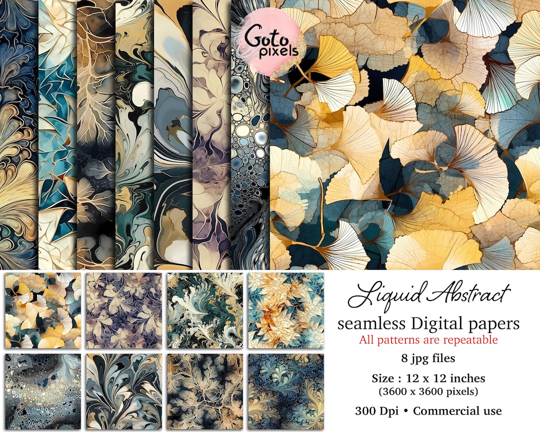 Liquid Abstract Digital Paper: Seamless Printable Patterns (commercial ...