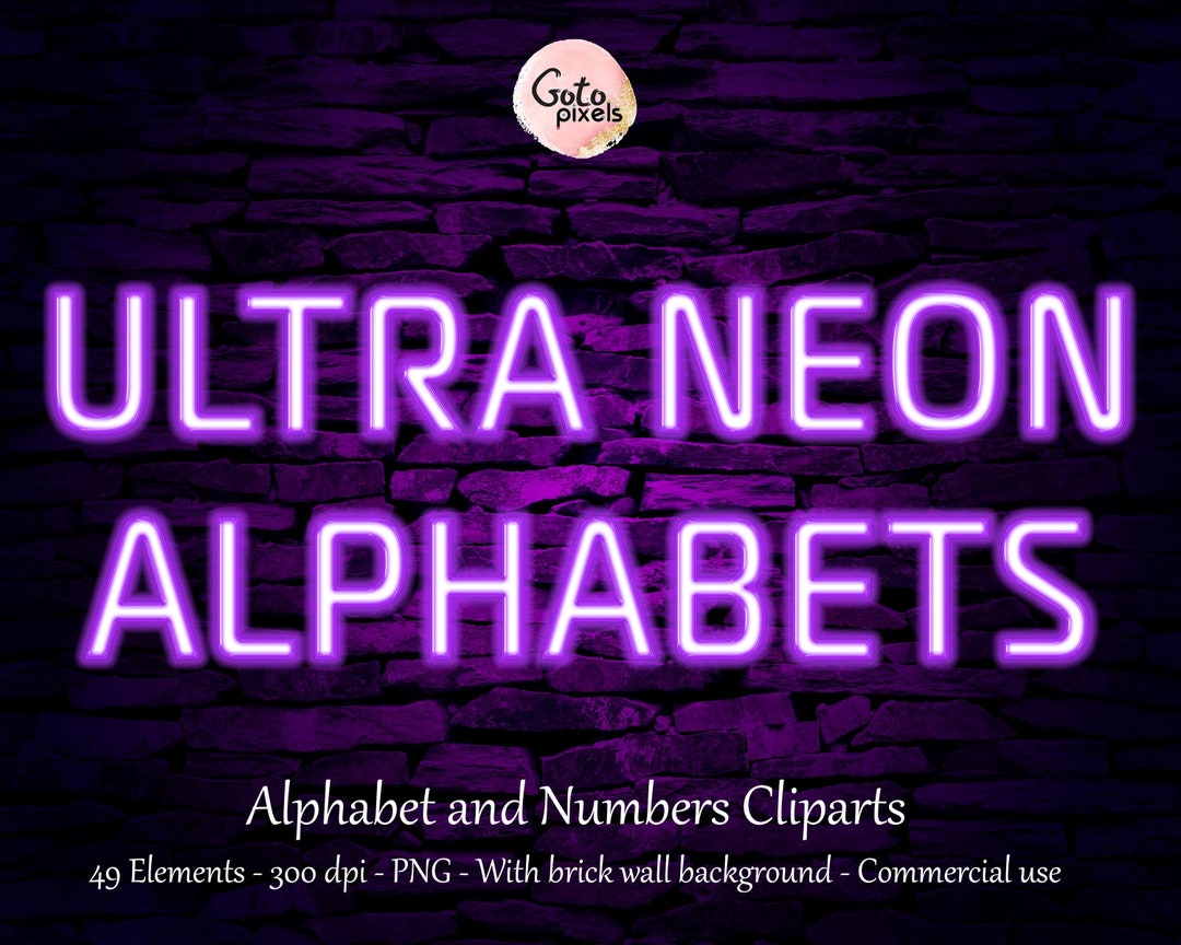 Purple Neon Alphabet Clipart, Neon Letters Clipart, Digital Neon Font ...
