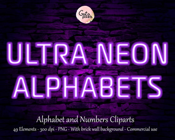 Purple Neon Alphabet Clipart Neon Letters Clipart Digital - Etsy