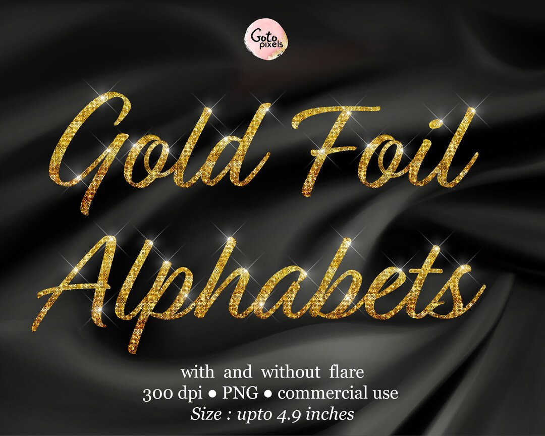 Gold Foil Alphabet Digital Clipart PNG File Format. Letters and Numbers ...