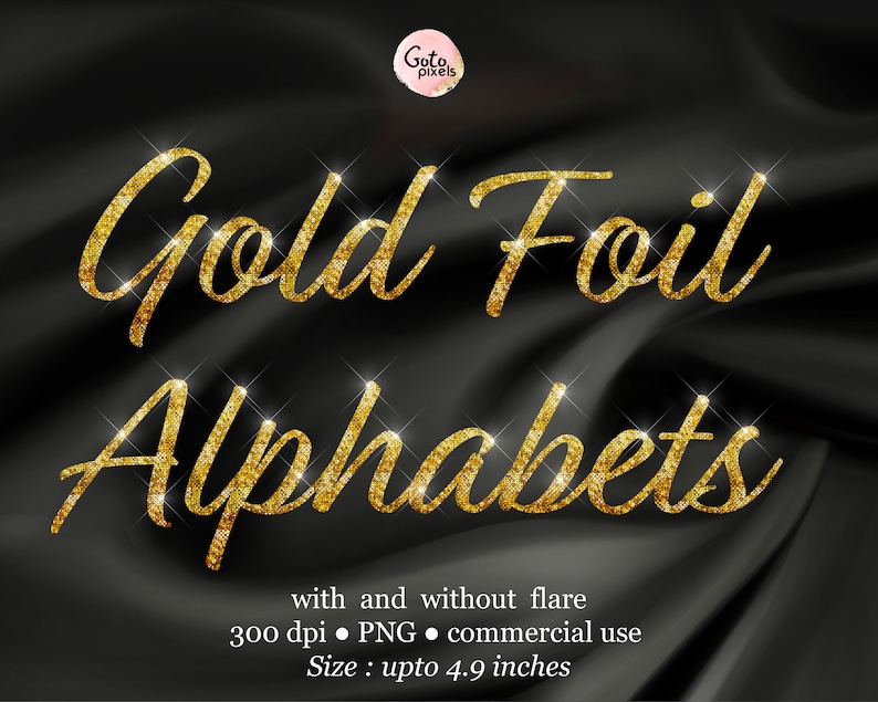 Gold Foil Alphabet Digital Clipart PNG File Format. Letters and Numbers ...