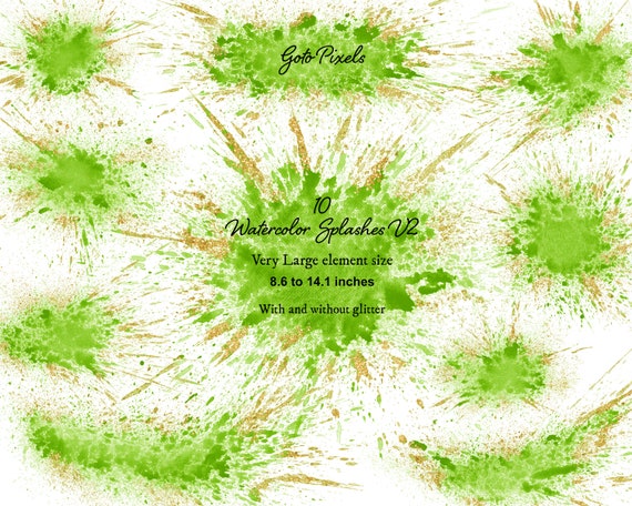 Lime Green Watercolor Splash Gold Glitter Clipart Splashes - Etsy