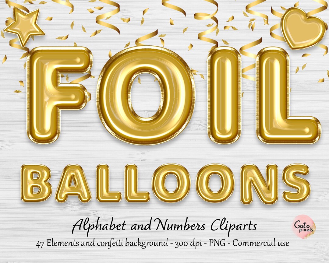 Gold Foil Balloon Alphabet Clip Art Digital Instant Download Graphics ...