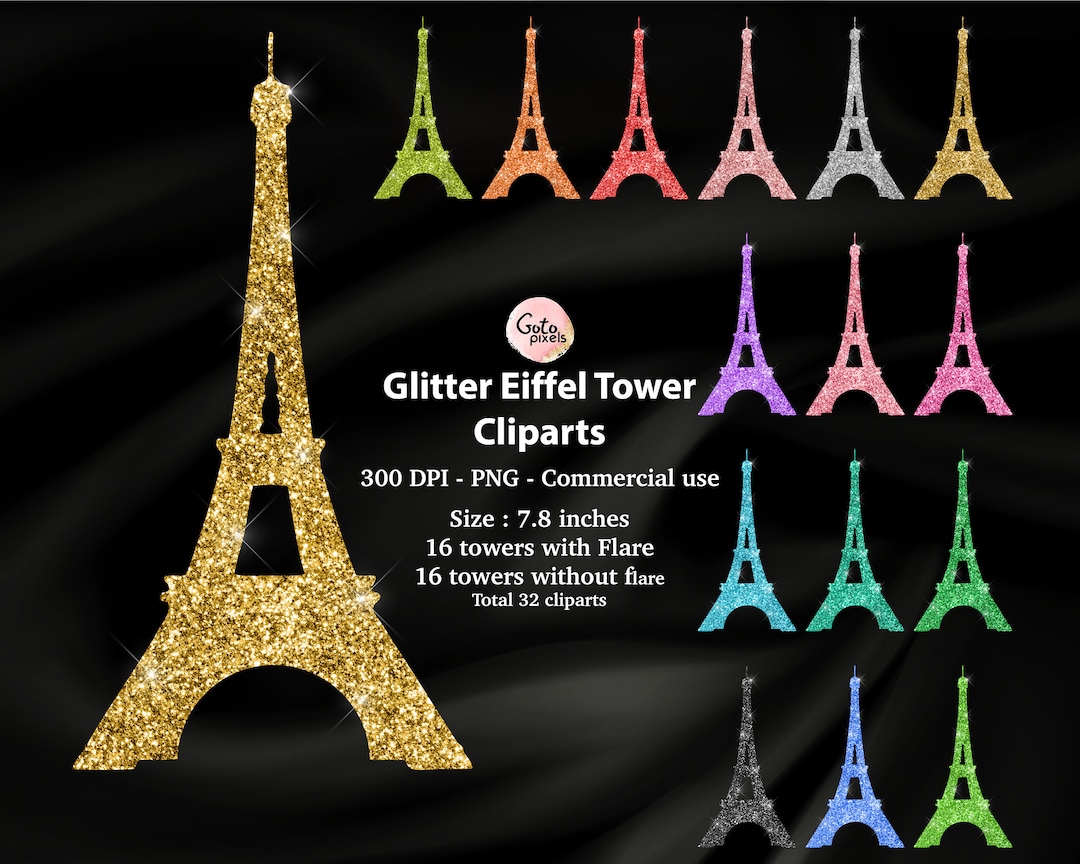 Glitter Eiffel Tower Clipart: Gold Sparkle Paris Graphics (PNG Digital ...