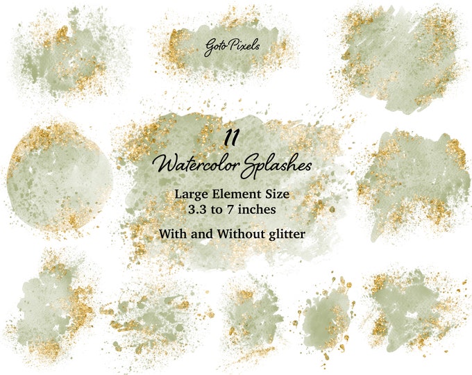 Green Watercolor Glitter Clipart Splashes and Splotches Clip - Etsy