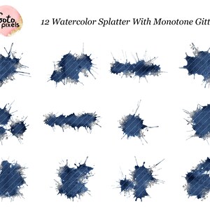 Navy Blue Watercolor Splatter Clipart, Splashes and Splotches Clip Art ...