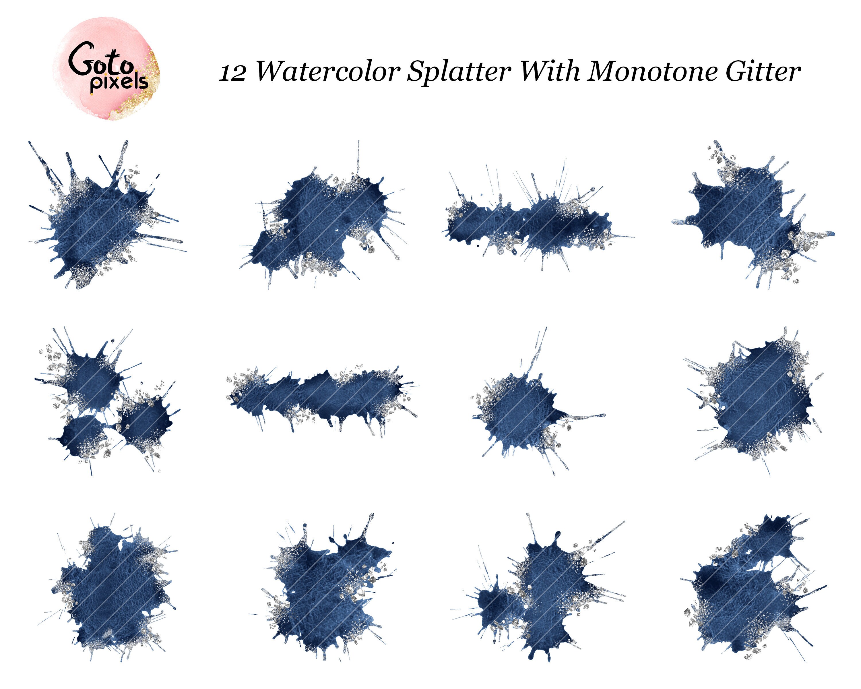 Navy Blue Watercolor Splatter clipart Splashes and Splotches | Etsy