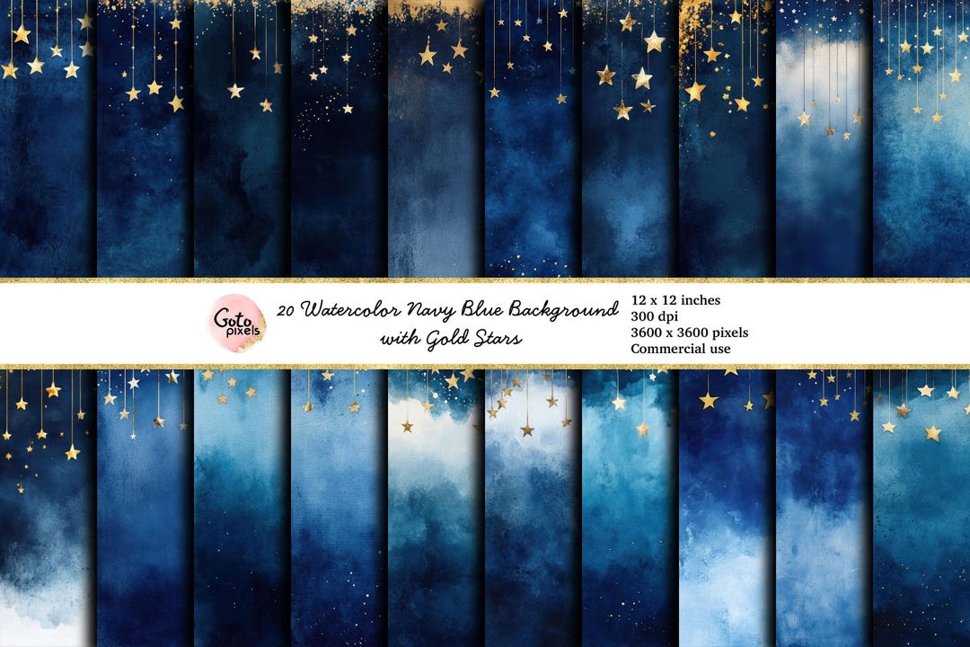 Watercolor Navy Blue & Gold Stars Digital Paper (digital Download) - Etsy