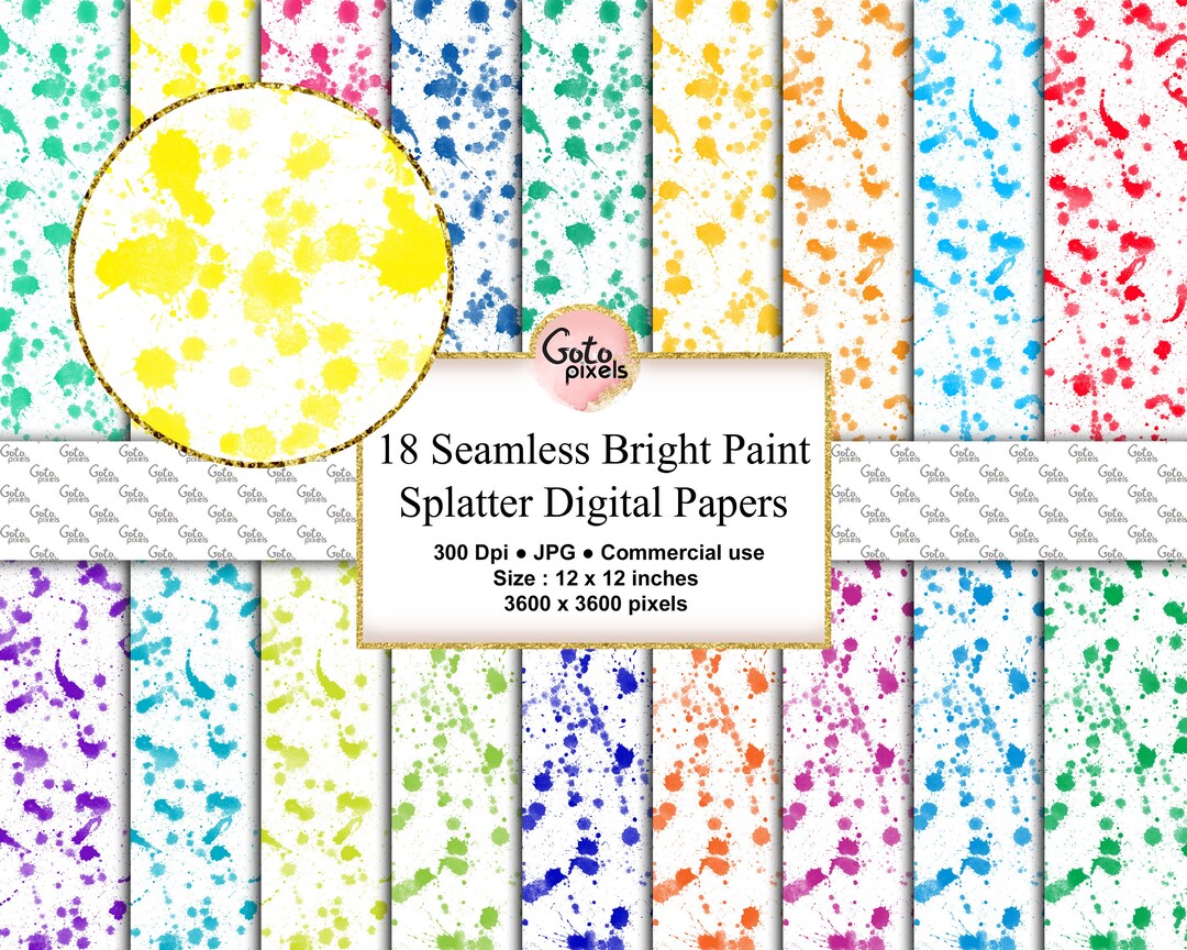 Paint Splatter Digital Paper: Bright Watercolor Drips (commercial Use ...