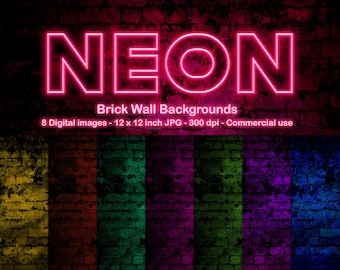 X40 Neon Brick Wall Backgrounds - Digital Paper in Neon Colors Instant ...