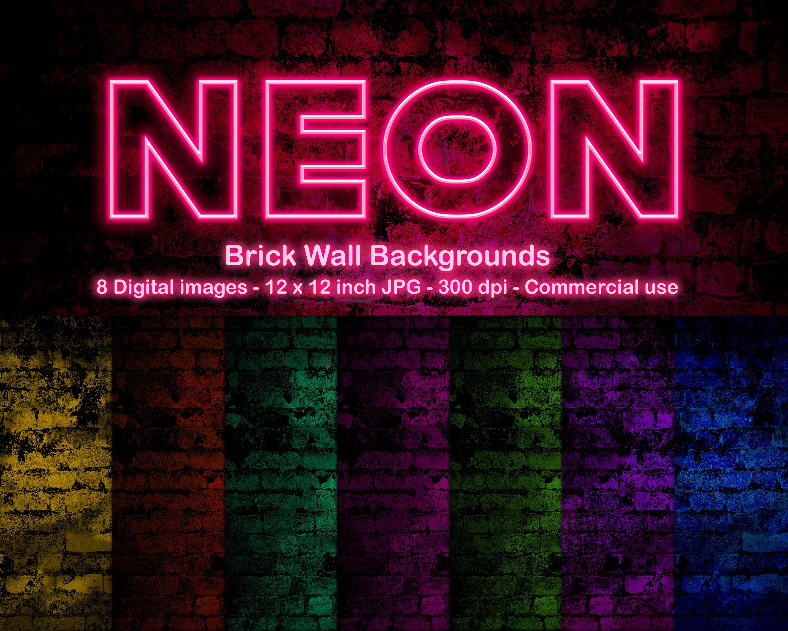 Neon Brick Wall Backgrounds Digital Paper in Neon Colors - Etsy