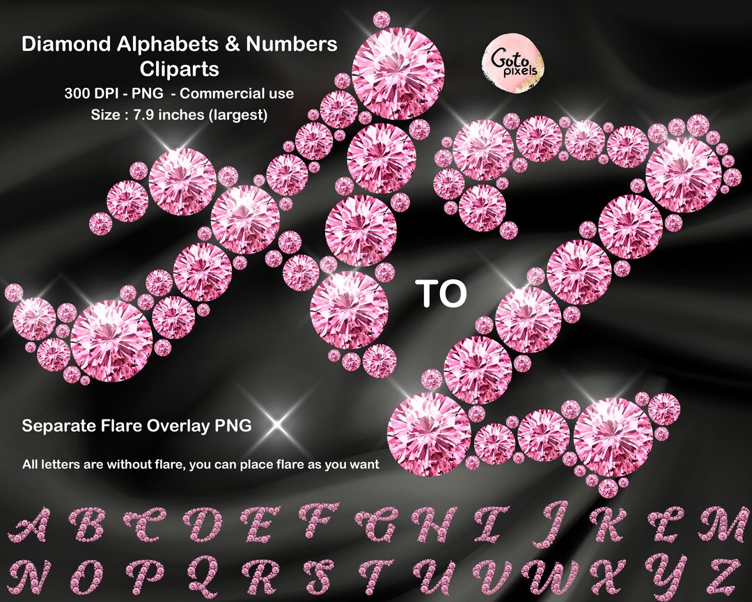 Pink Diamond Alphabet Script Digital PNG Clip Art Letters, Numbers and ...