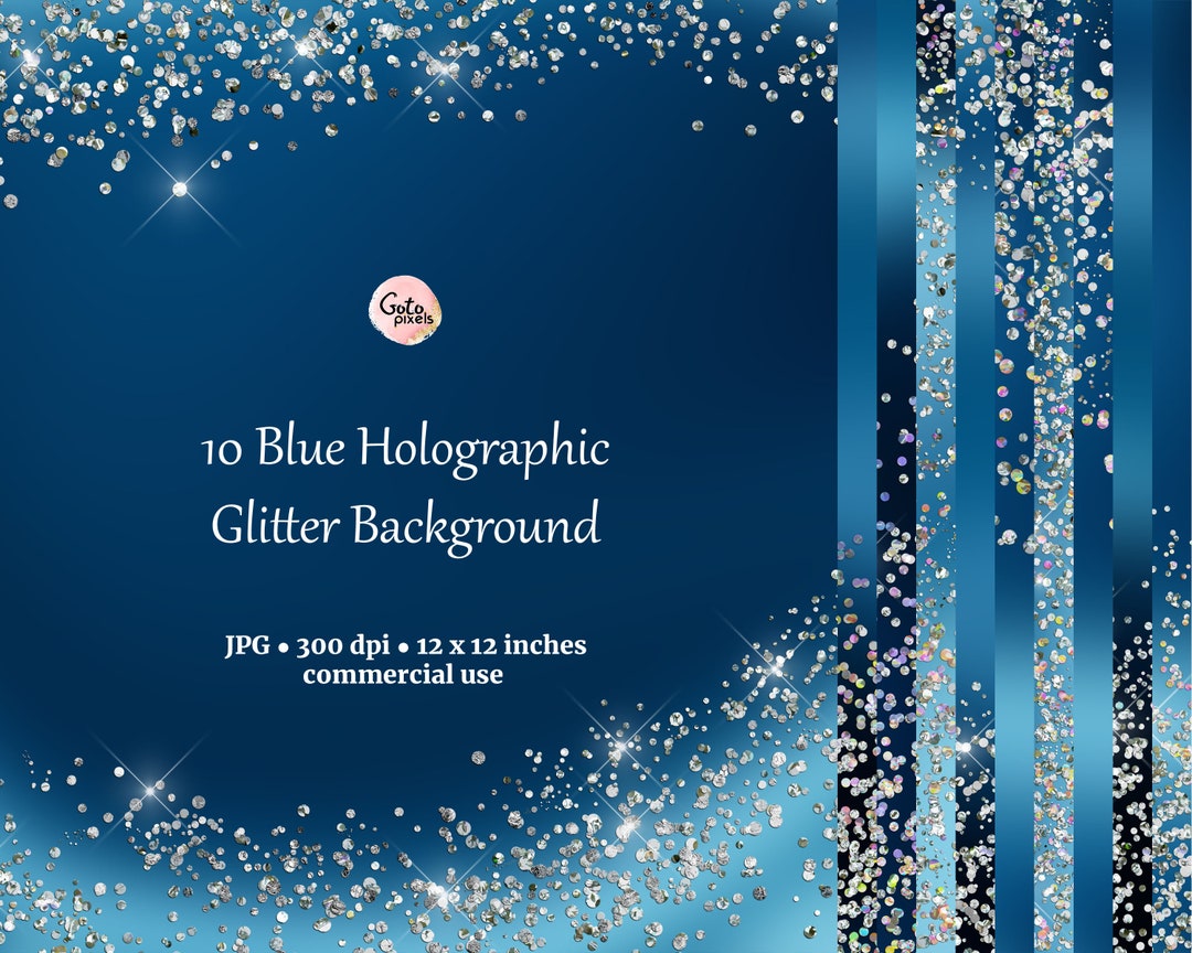 Blue Holographic Glitter Digital Paper, Printable Scrapbook Paper With ...