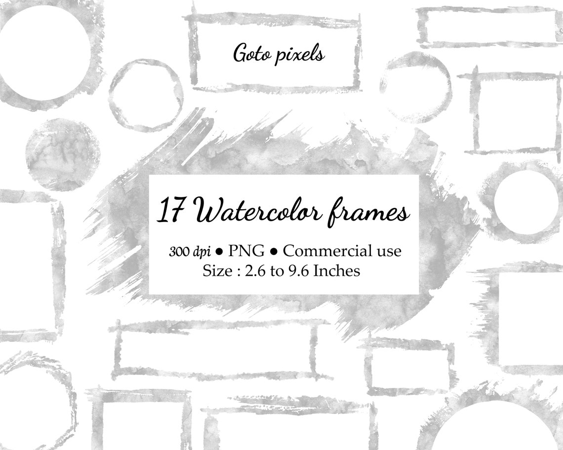 Grey Watercolor Frames Clipart Hand Painted Watercolor PNG | Etsy