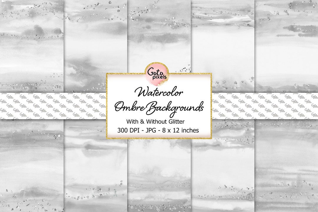 Grey Watercolor Ombre Digital Paper: Glitter Texture (digital Download ...