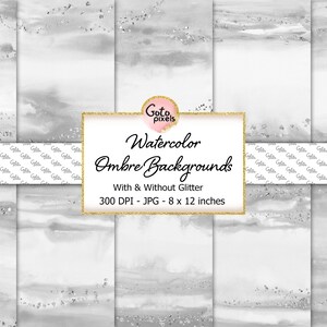 Grey Watercolor Ombre Digital Paper: Glitter Texture (digital Download ...