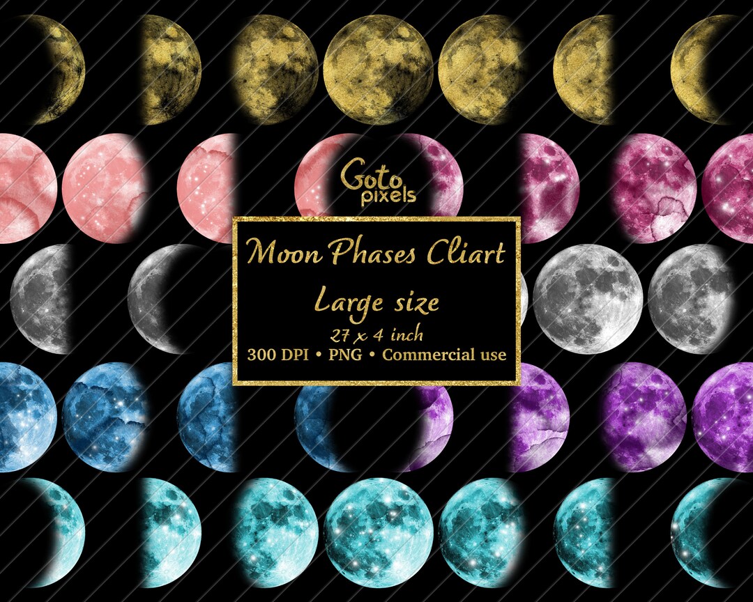 Watercolor Moon Phases Clipart: Gold, Pink, Purple PNG Graphics ...