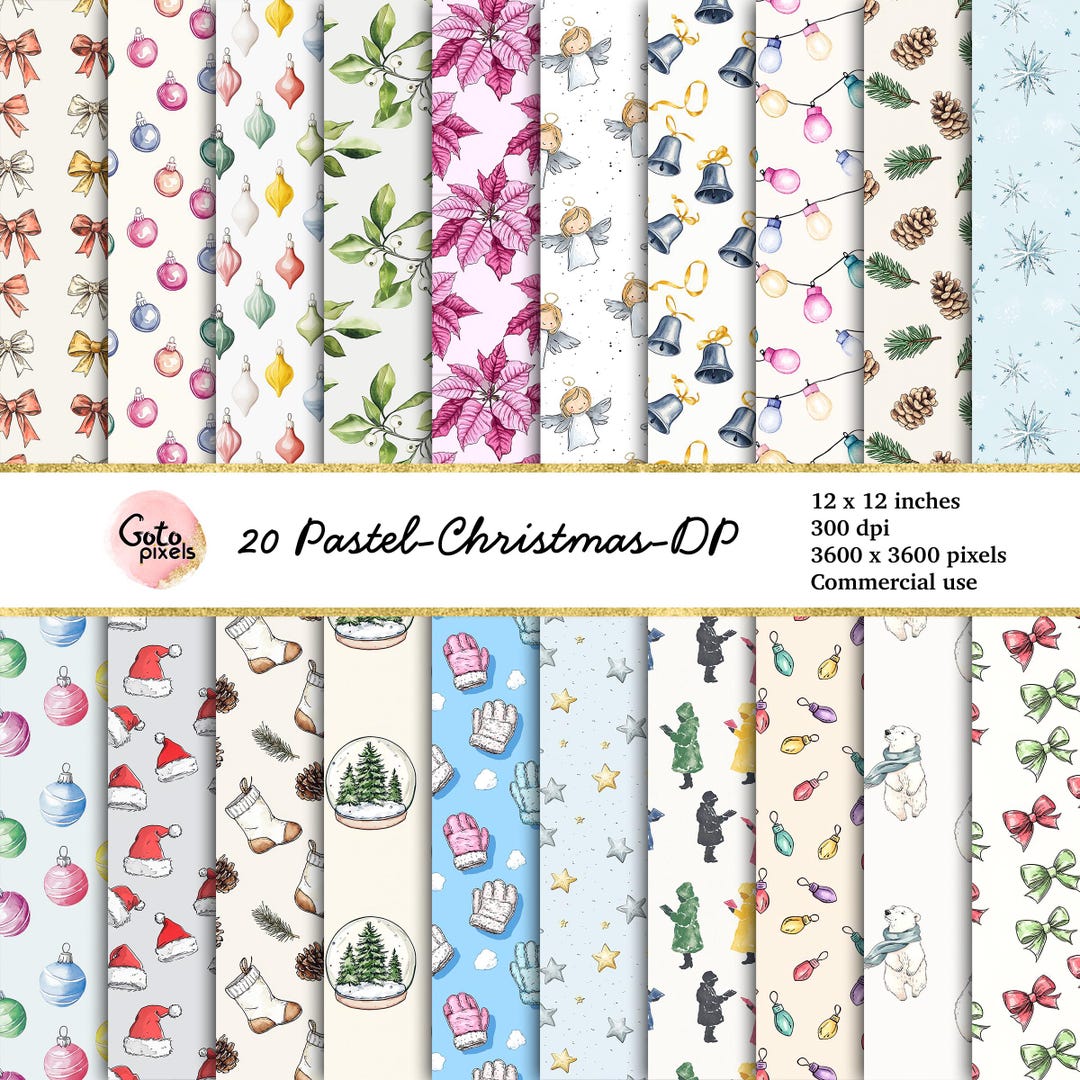 Pastel Christmas Digital Paper Pack: 20 Seamless Patterns (digital ...