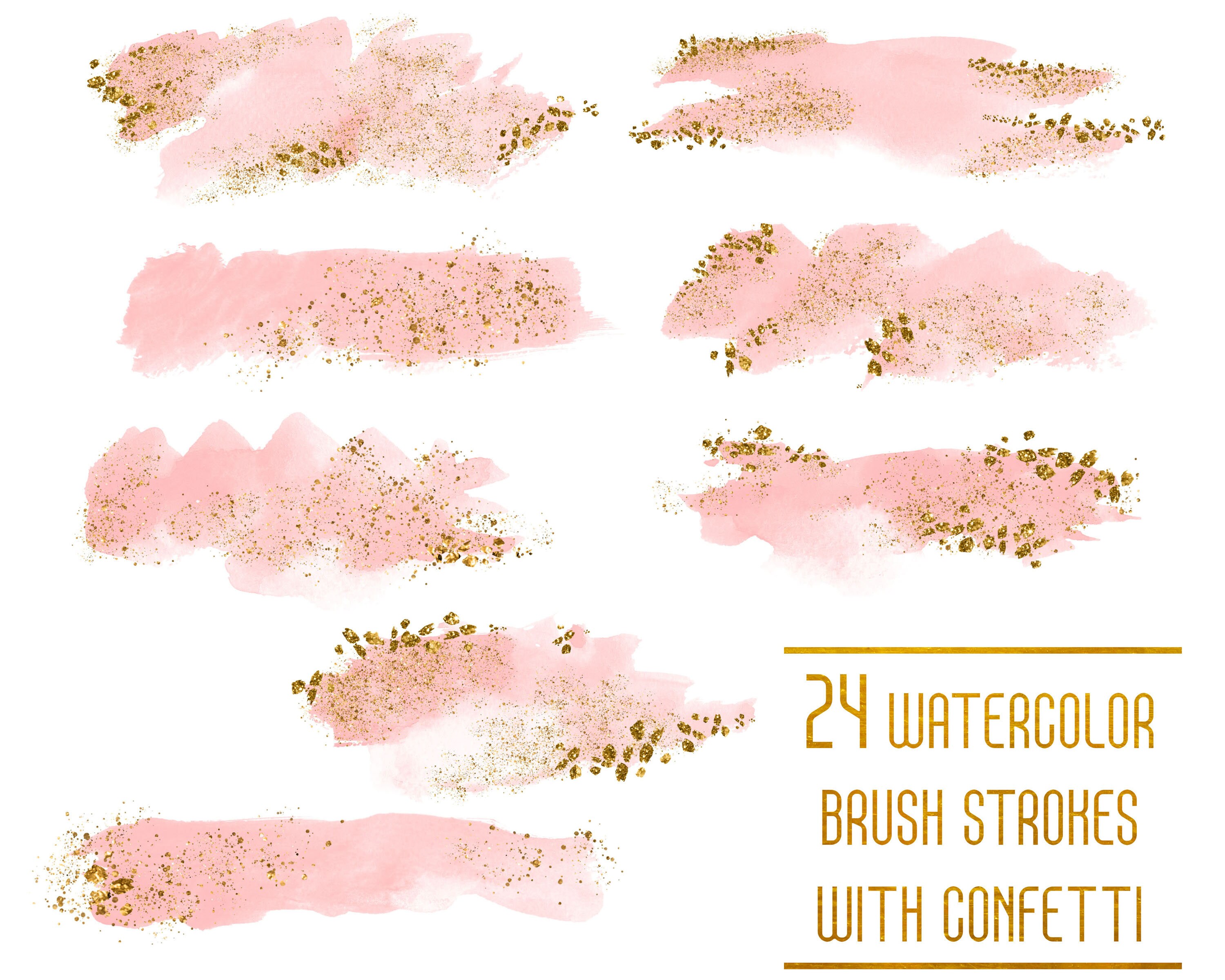 Pink Watercolor Brush Strokes Gold Confetti Gold Design - Etsy