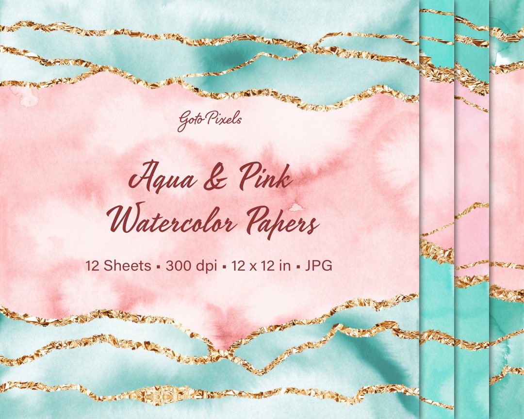 Gold Watercolor Digital Paper: Abstract Textures, Aqua Backgrounds ...