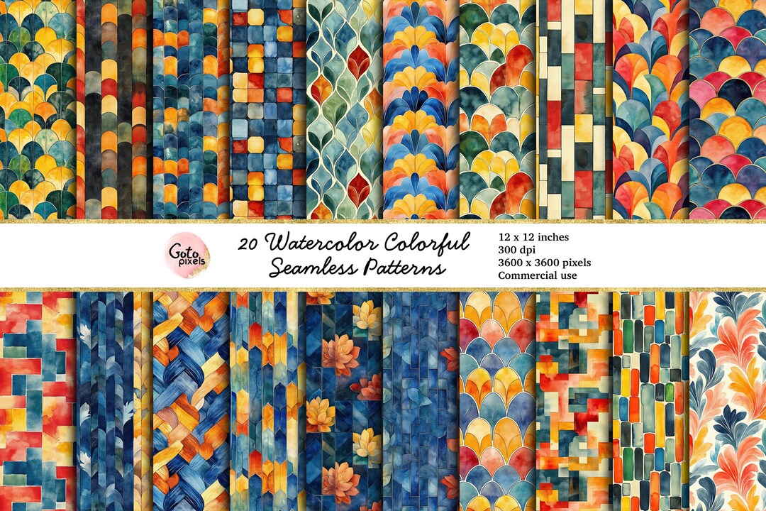 Watercolor Abstract Digital Paper: Colorful Seamless Patterns (digital ...