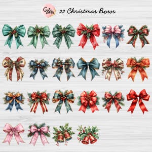 Watercolor Christmas Bows Clipart: Holiday PNG (digital Download) - Etsy