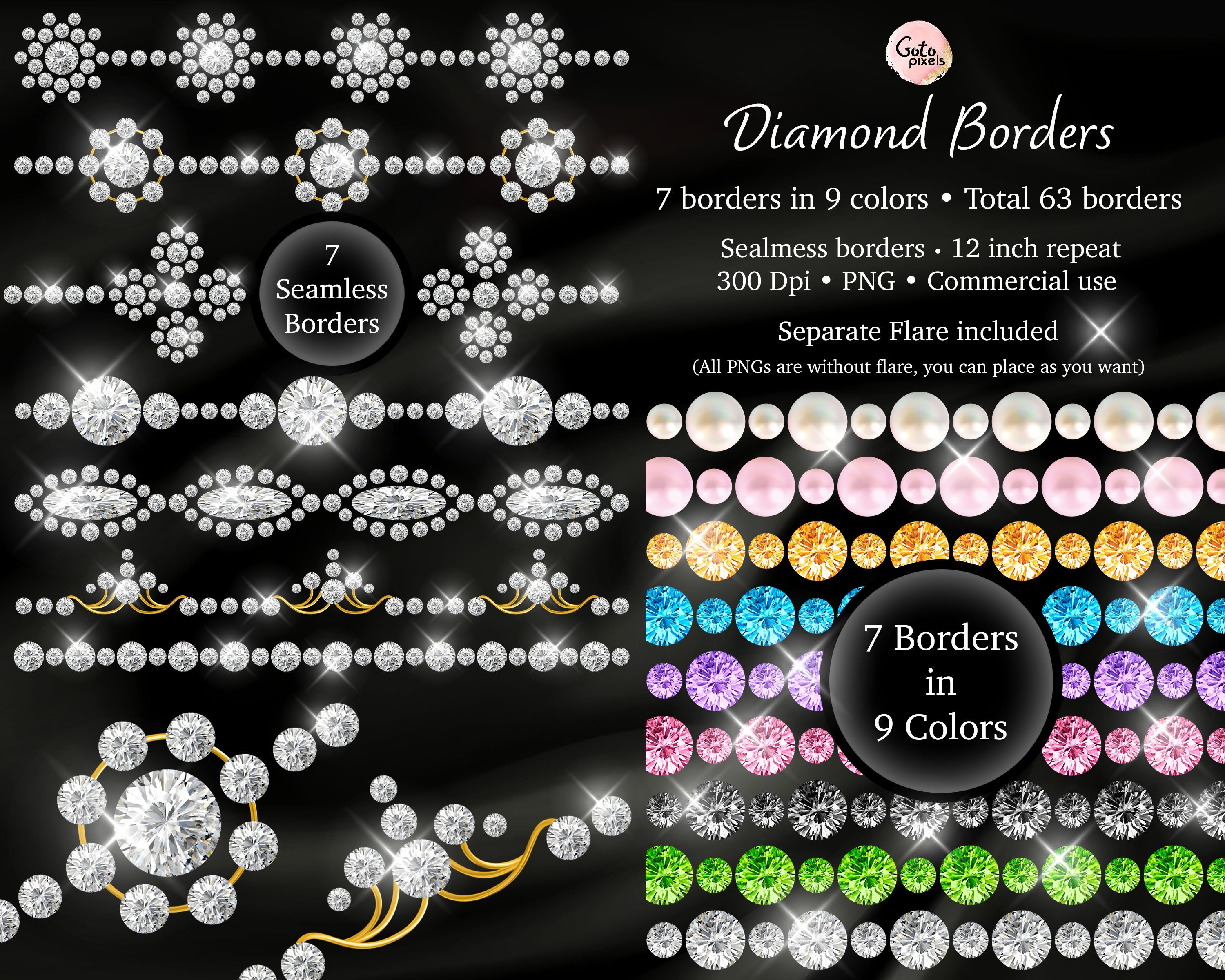 Diamond Borders Clipart Rhinestone Strands Wedding Clipart - Etsy