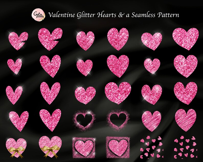 Pink Glitter Heart Clip Art: Valentine's Design Elements (digital ...