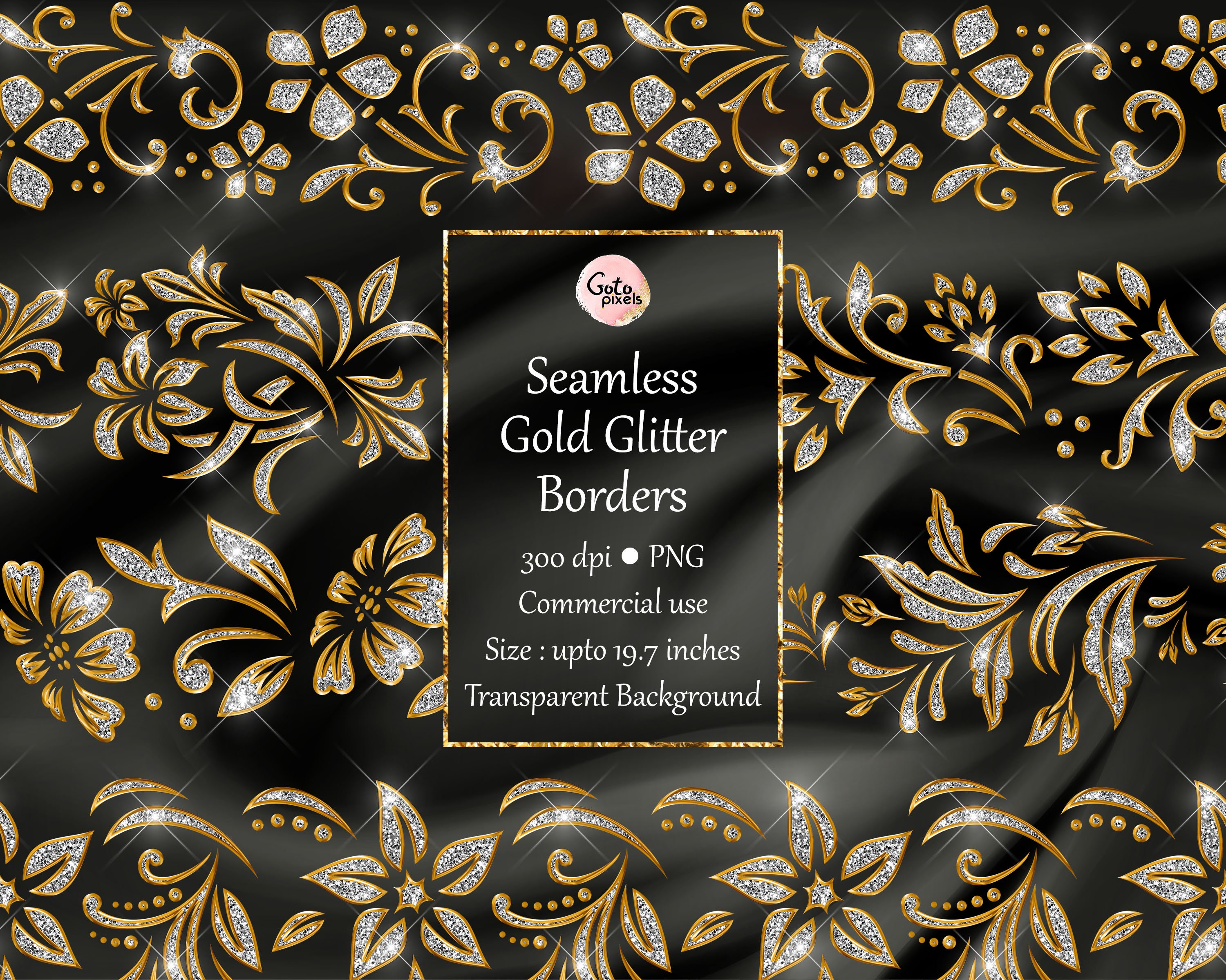 Seamless Glitter Borders Clipart Gold Glitter Floral Border - Etsy