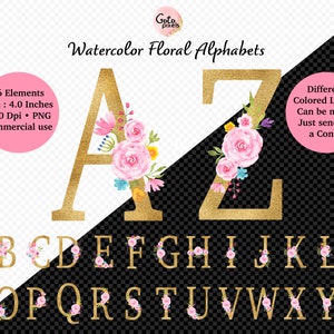 Gold Floral Alphabet Clipart, Letters Clipart,wedding Clipart,flower ...