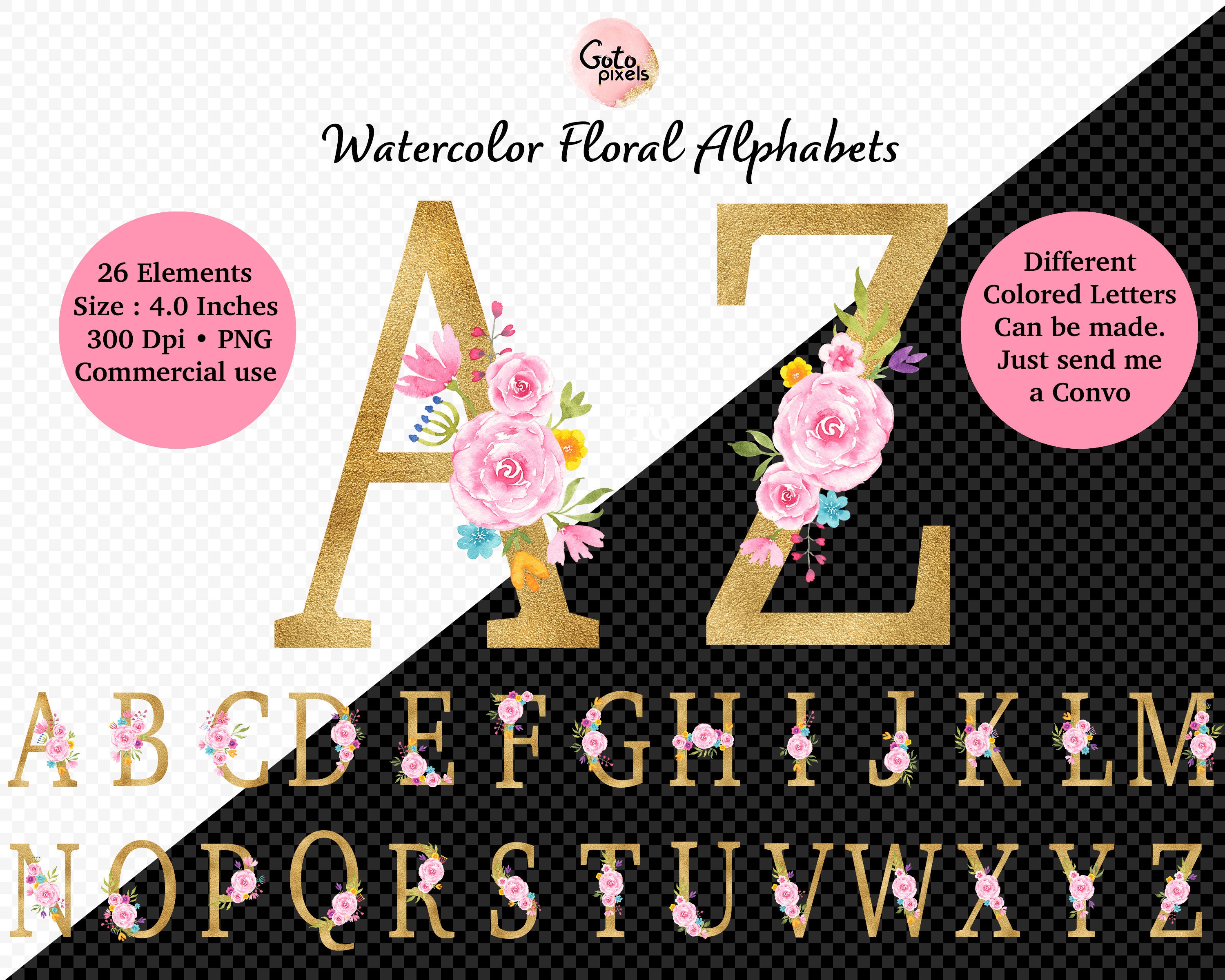 Gold Floral Alphabet Clipart, Letters Clipart,wedding Clipart,flower ...