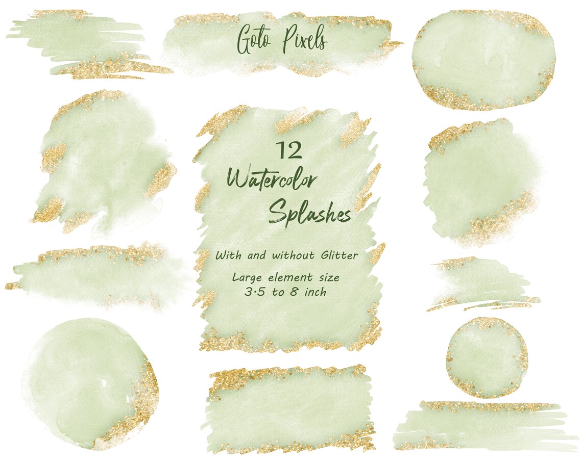 Green Watercolor Glitter Clipart Splashes and Splotches Clip | Etsy
