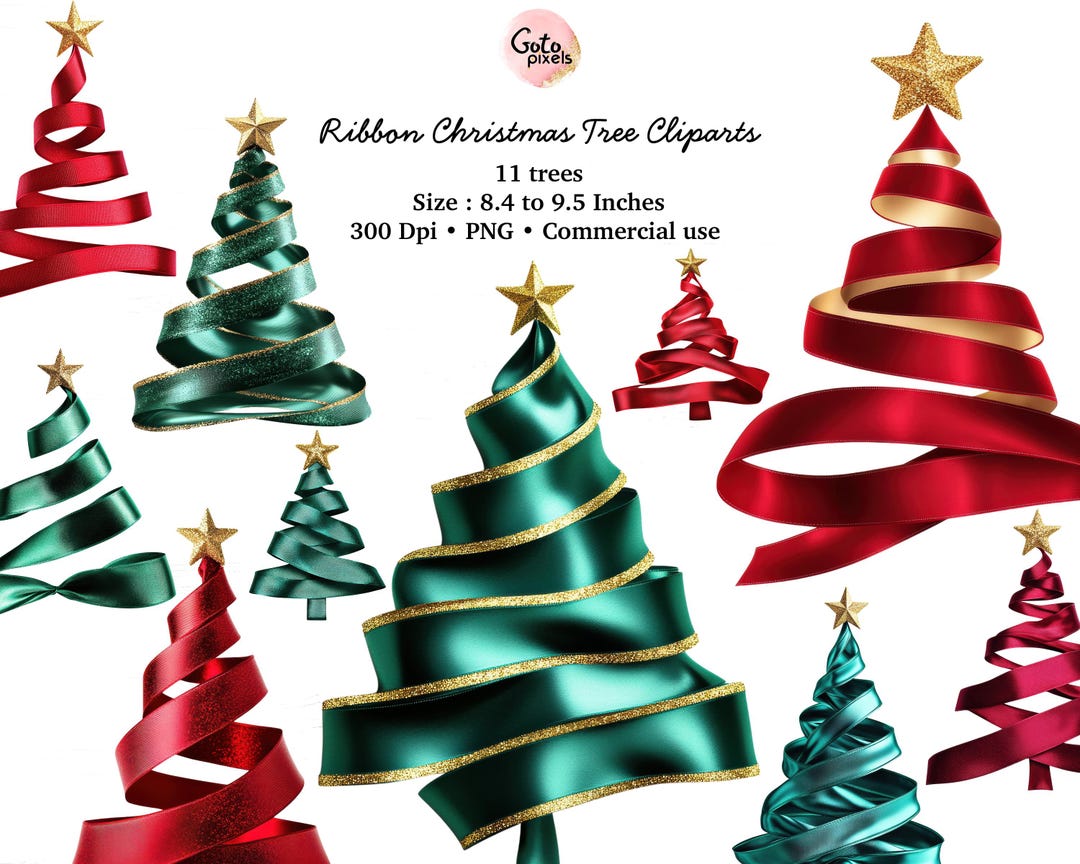 Ribbon Christmas Tree Clip Art: Red and Green (digital Download) - Etsy