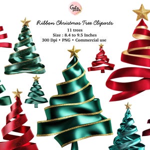 Ribbon Christmas Tree Clip Art: Red and Green (digital Download) - Etsy