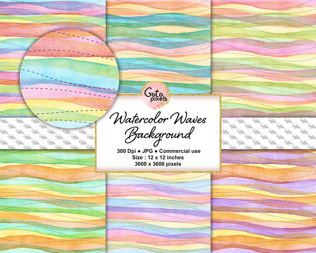 Rainbow Watercolor Stripes Digital Paper, Watercolor Waves Digital ...