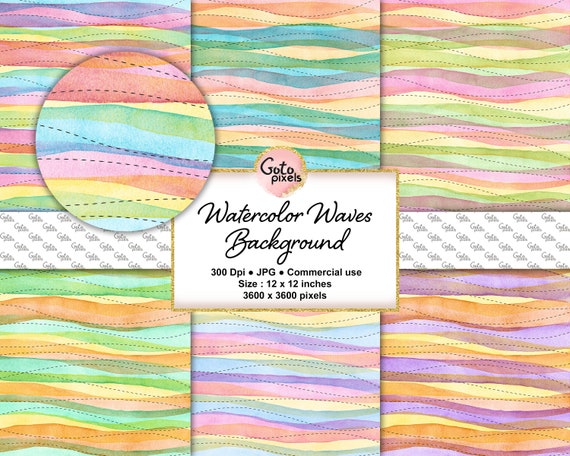 Rainbow Watercolor Stripes Digital Paper Watercolor Waves | Etsy
