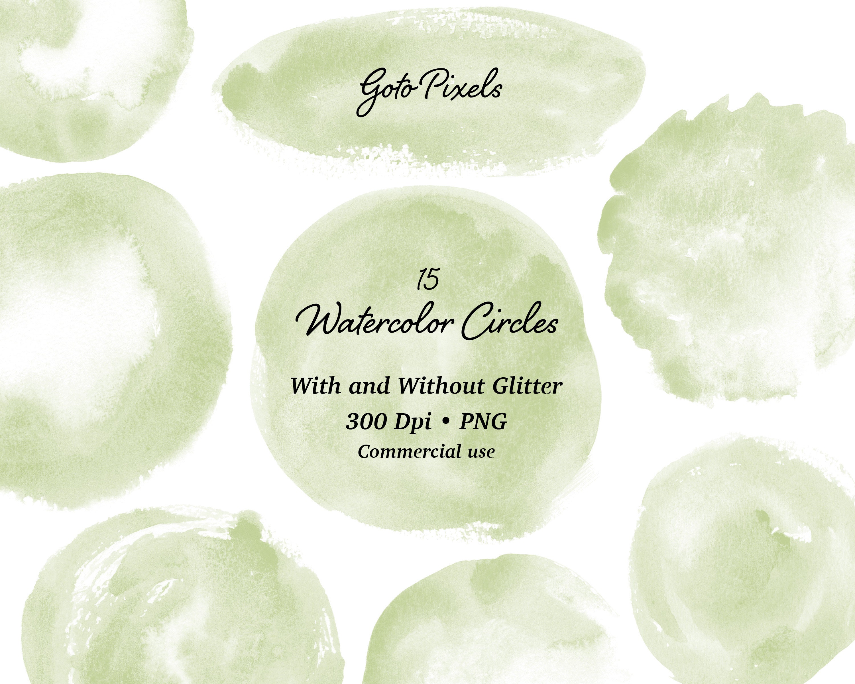 Green Watercolor Circles with Glitter Watercolor circles for | Etsy