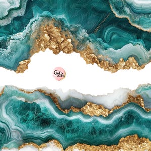 Seamless Emerald and Gold Agate Borders, Agate Geode Clip Art, Seamless ...