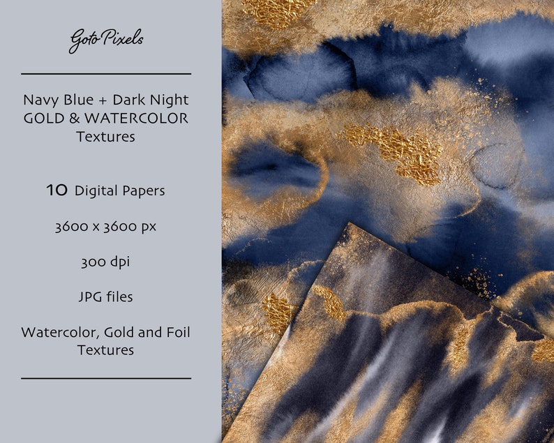 Navy Blue Digital Papers With Gold Foil Watercolor Digital - Etsy