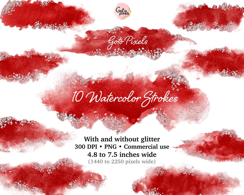 Red Watercolor Brush Strokes Red Watercolor Clipart Splash - Etsy