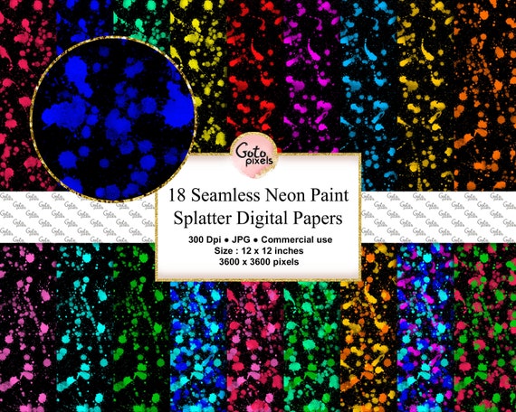 Neon Paint Splatter on Black Digital Papersseamless Printable - Etsy