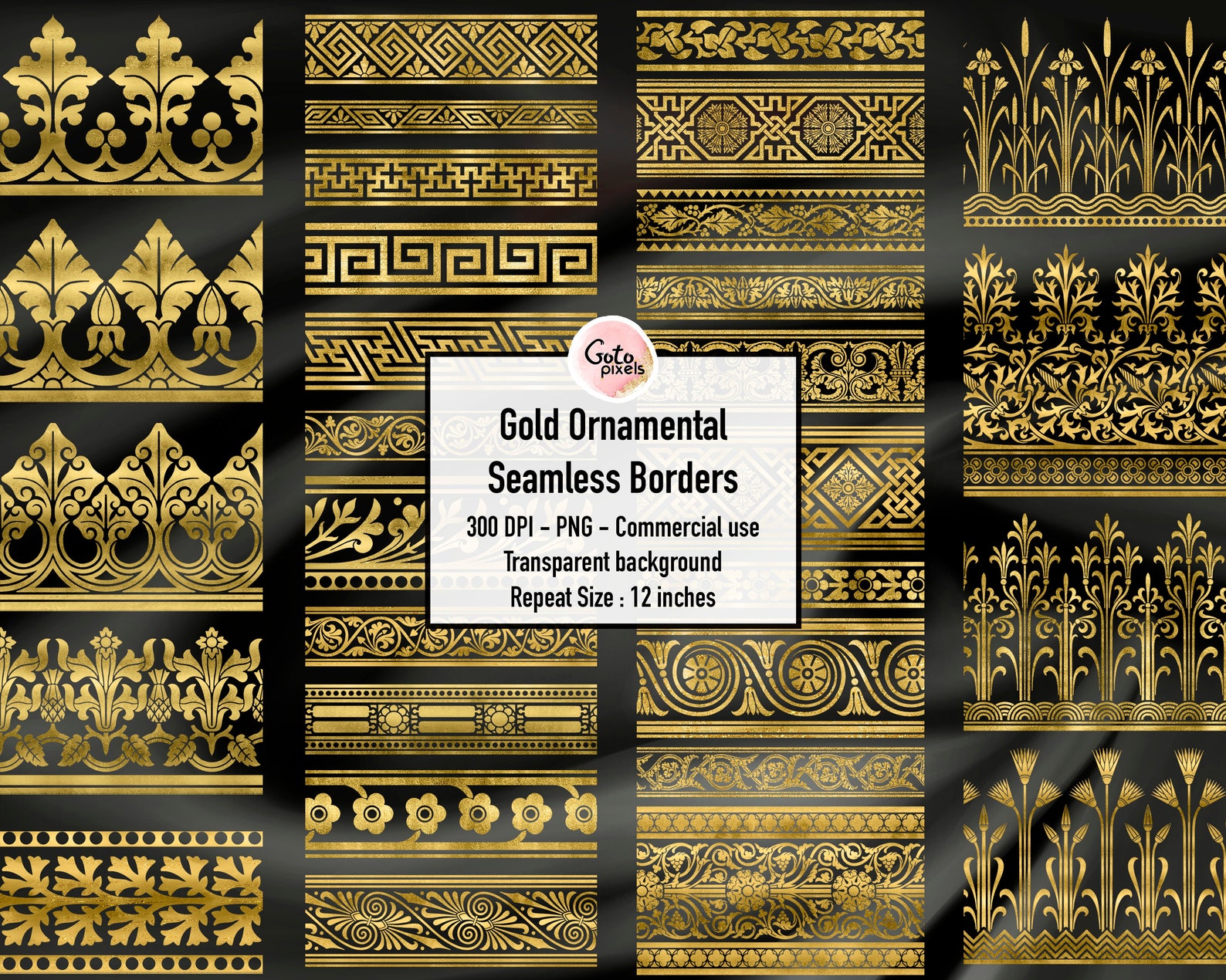 Ornate Gold Borders Clipart Seamless Border Segments Gold | Etsy