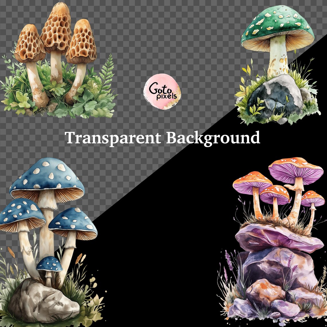 Watercolor Mushroom Clipart - Forest Toadstool Clip Art PNG File ...
