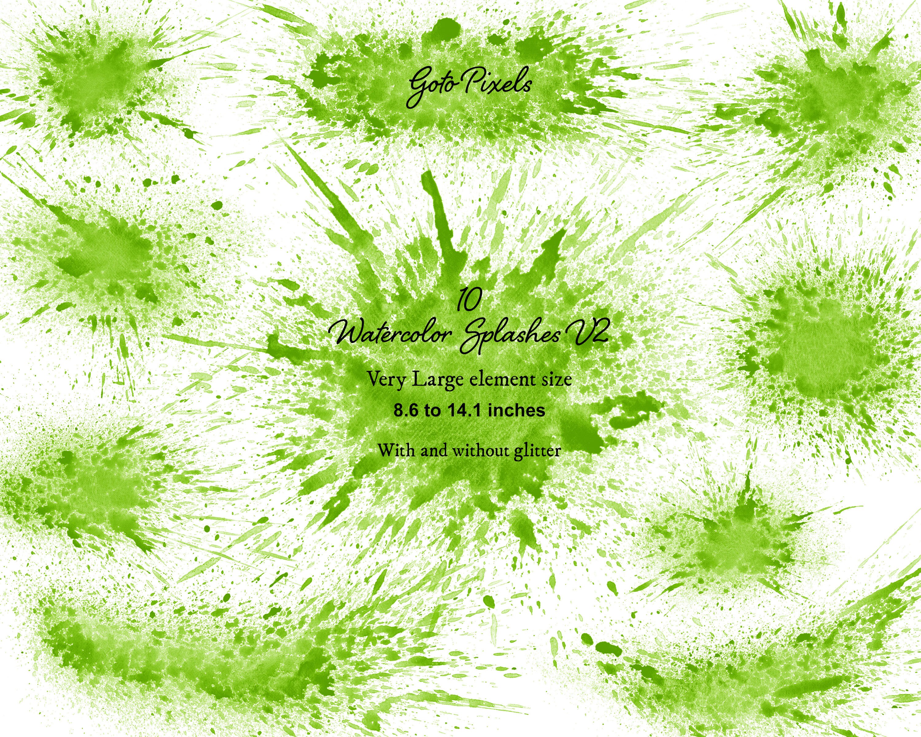 Lime Green Watercolor Splash Gold Glitter Clipart Splashes - Etsy