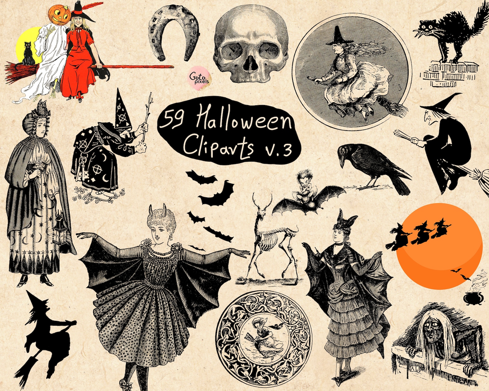 Vintage Halloween Clipart Antique Halloween Clip Art - Etsy