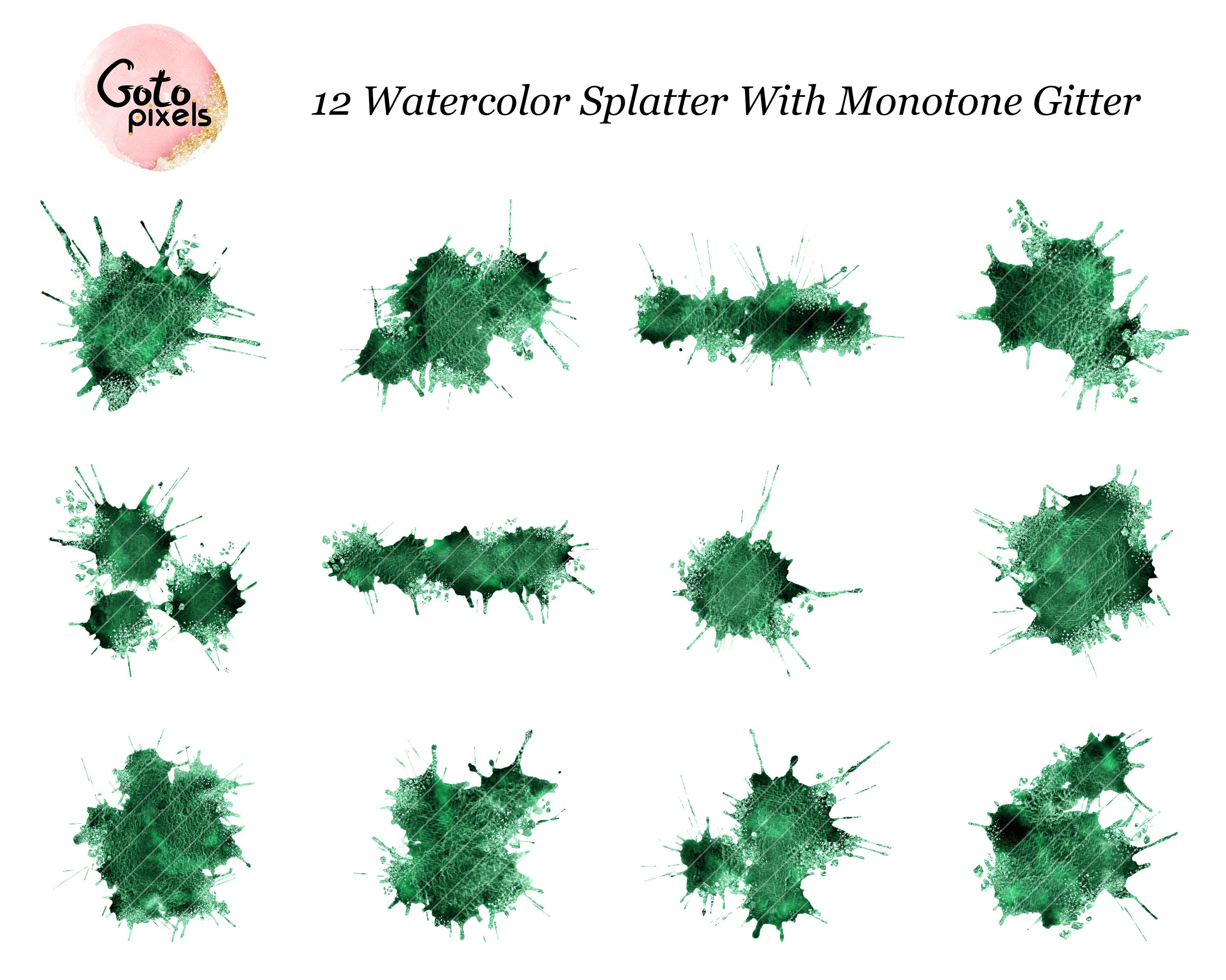 Emerald Watercolor Splatter clipart Splashes and Splotches | Etsy