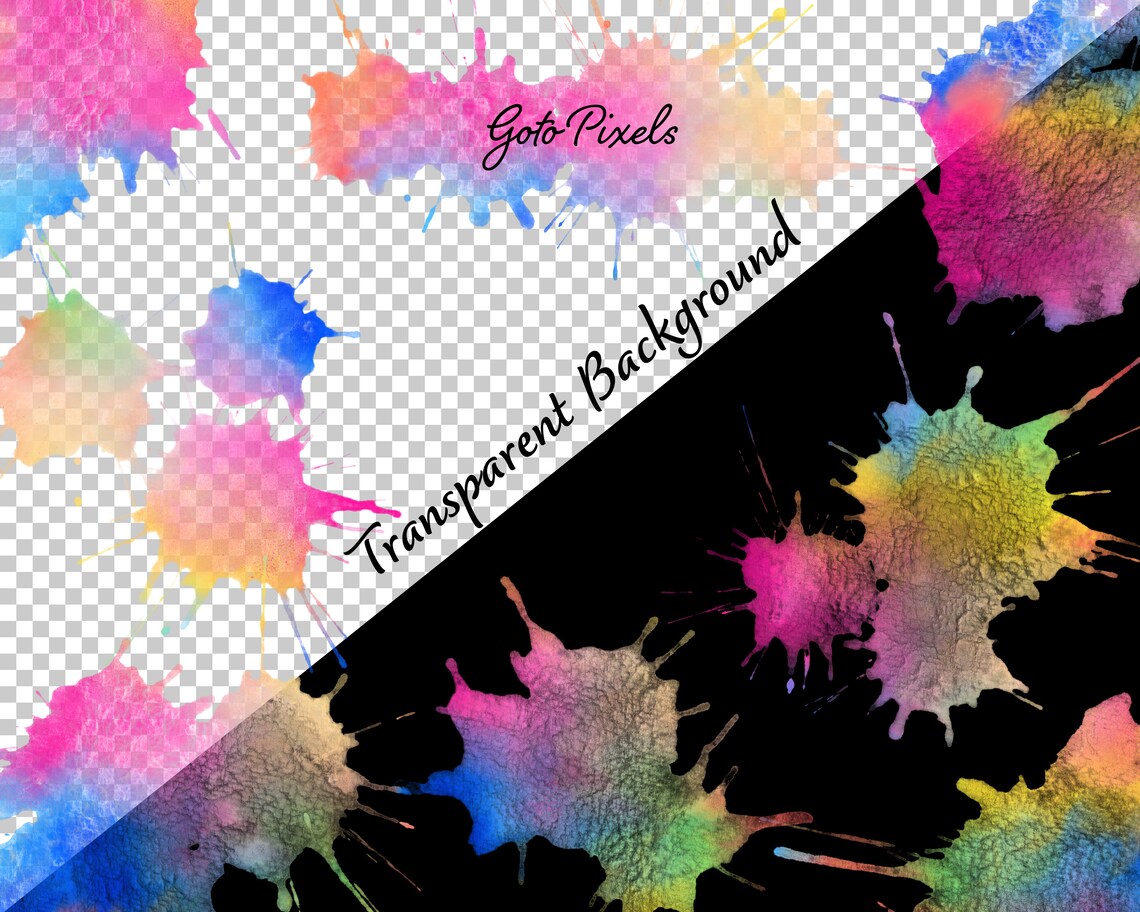 Rainbow Watercolor Splatter Clipart: Glitter Splash Backgrounds (PNG ...